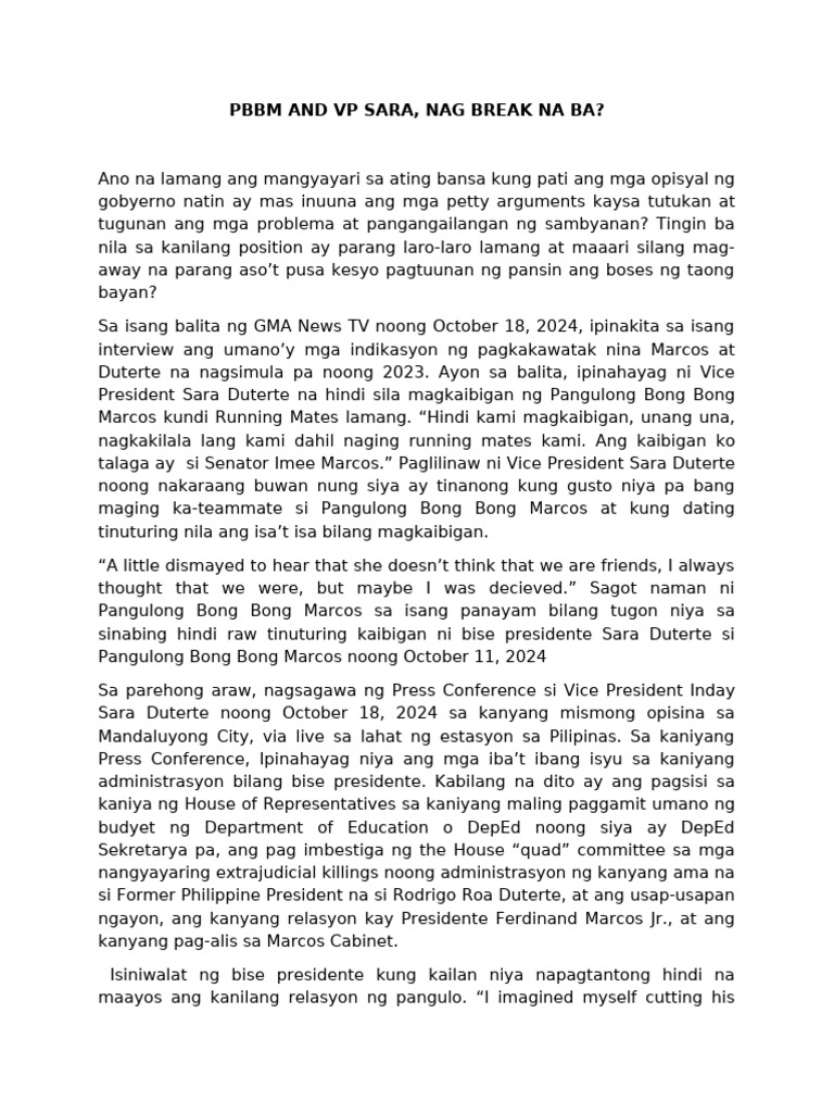 PBBM and VP Sara Kolum | PDF PBBM and VP Sara Kolum | PDF