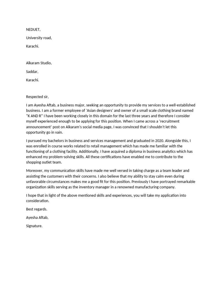 Formal Letter (Job Recruitment) | PDF