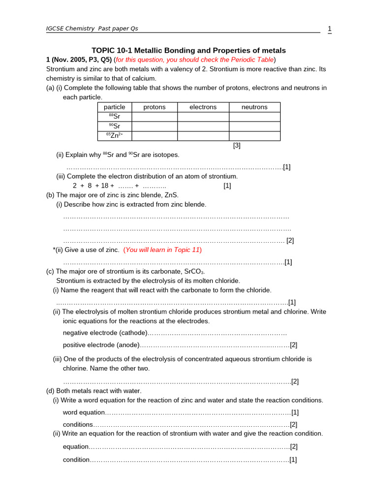 Past Paper Qs-Topic 10 Metals | PDF | Redox | Iron