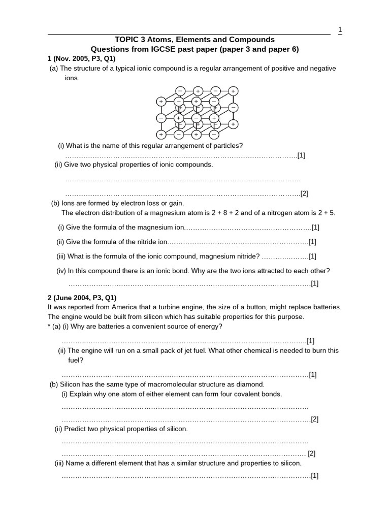 Past Paper Qs-Topic 3 and Topic 4 | PDF | Molecules | Chemical Compounds