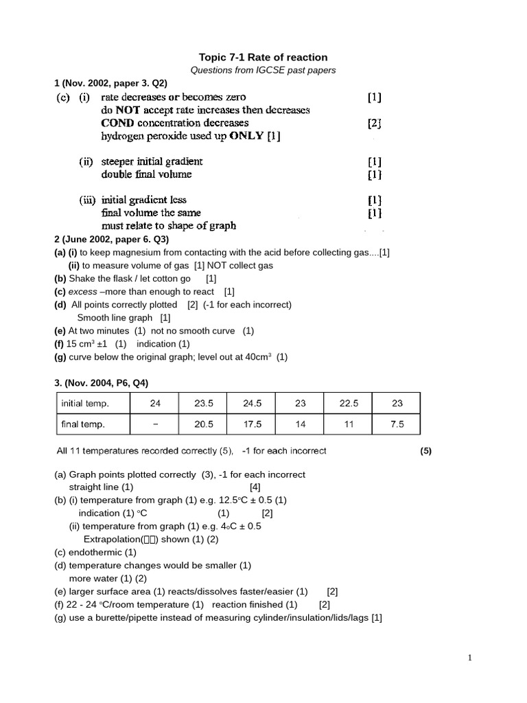 IGCSE Rate of Reaction Past Paper Questions | PDF | Chemical Reactions ...
