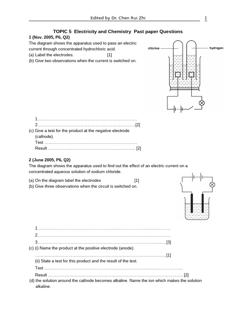 Past Paper Qs-Topic 5 and Topic 6 | PDF | Electrode | Hydroxide