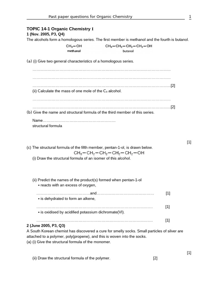 Past Paper Qs-Topic 14 To 15 | PDF | Hydrolysis | Ester