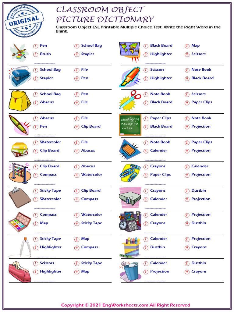 classroom-object-esl-printable-multiple-choice-test-write-the-right ...