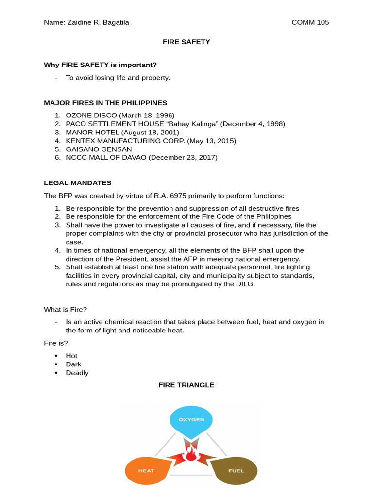FIRE SAFETY COMM 105 Assignment - 012651 | PDF | Fires | Fire Safety