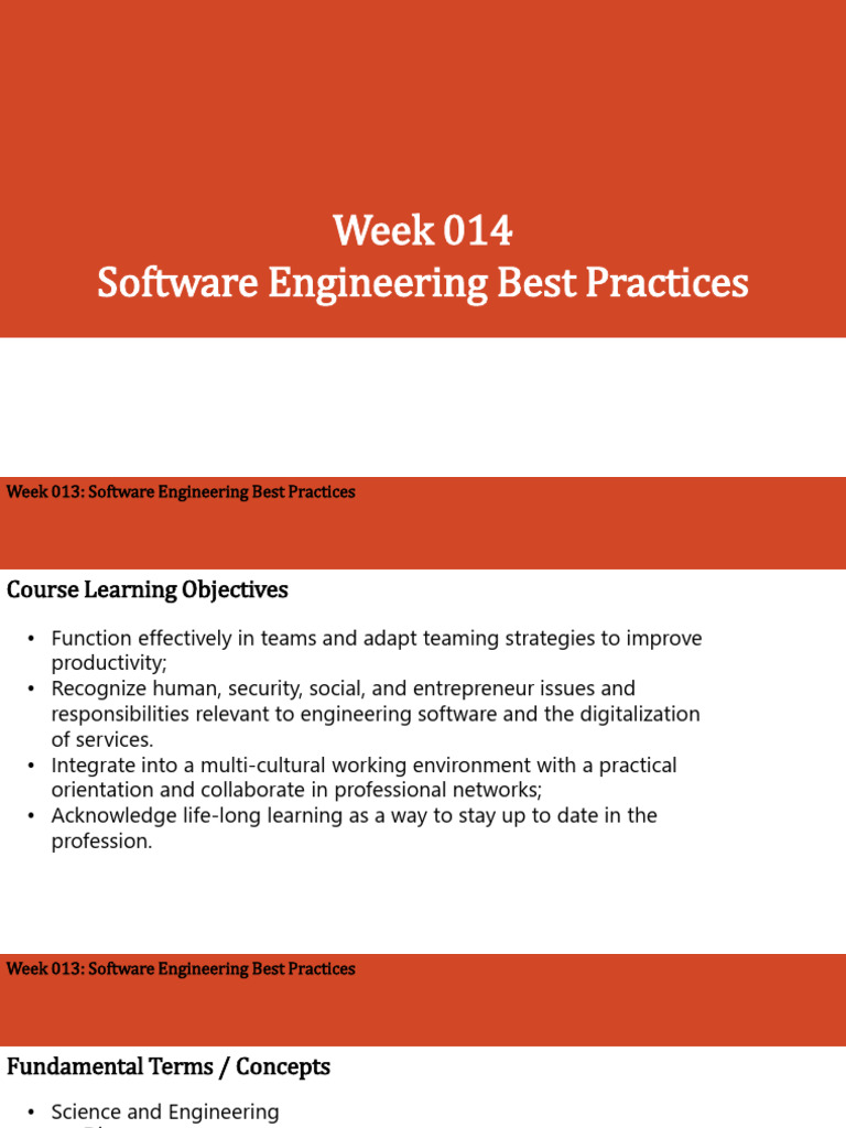 W14 - Software Engineering Best Practices | PDF | Software Engineering | Engineering