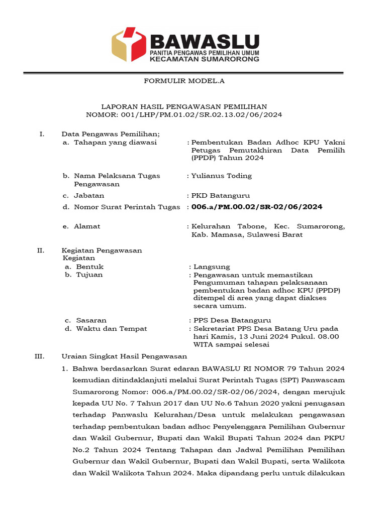 Pengawasan Pembentukan PPDP 13 Juni 2024 | PDF
