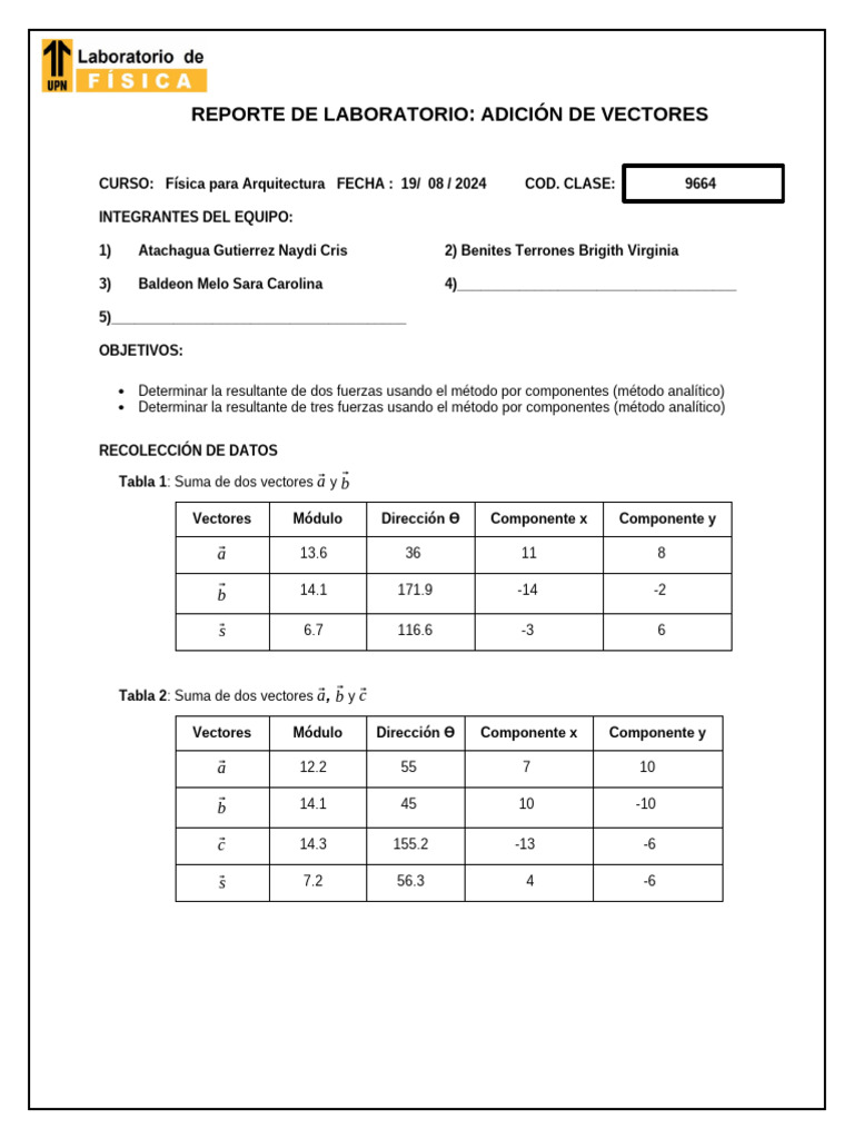 Reporte Lab Fisiarq s02 Av 2024 | PDF | Vector Euclidiano | Fuerza