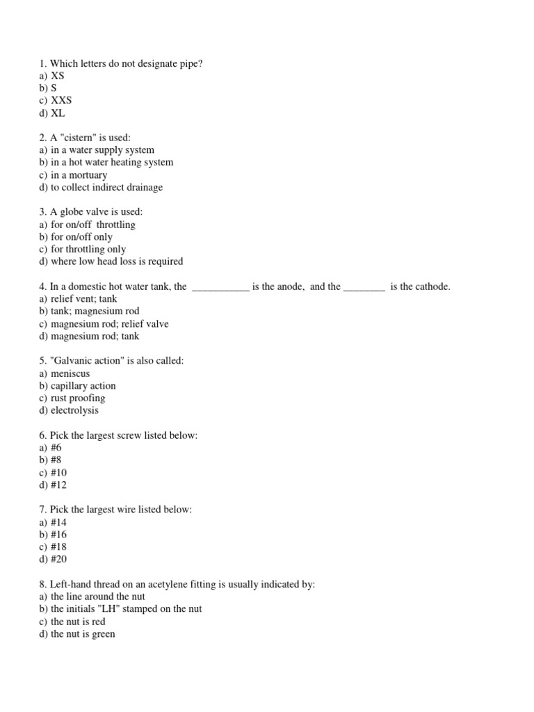Plumbing Questions 1 | PDF | Pipe (Fluid Conveyance) | Valve