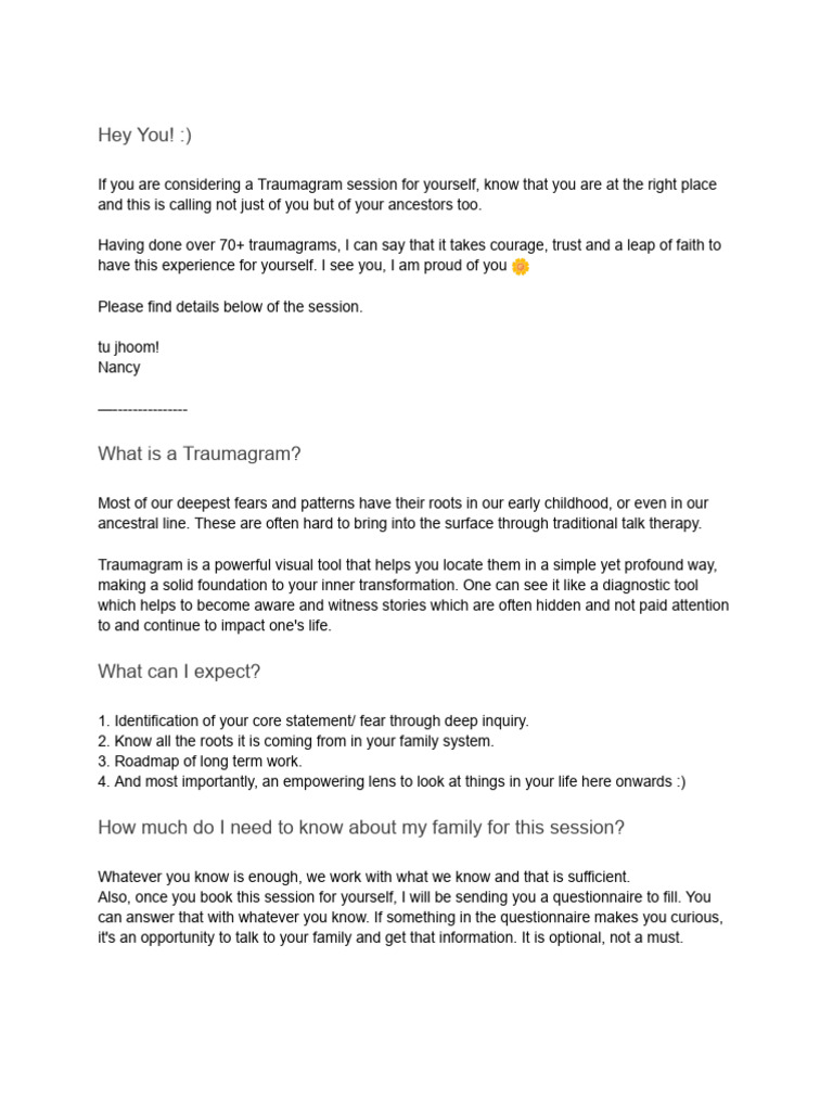 Transformative Traumagram Sessions | PDF