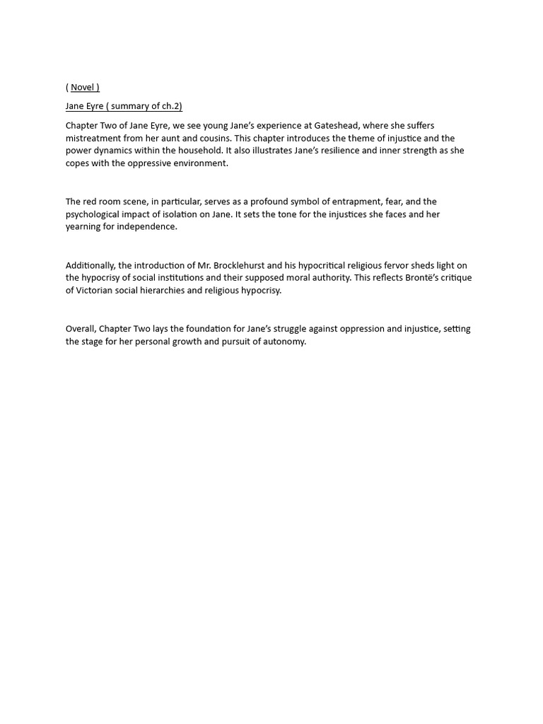 Jane Eyre Ch. 2 Summary & Themes | PDF