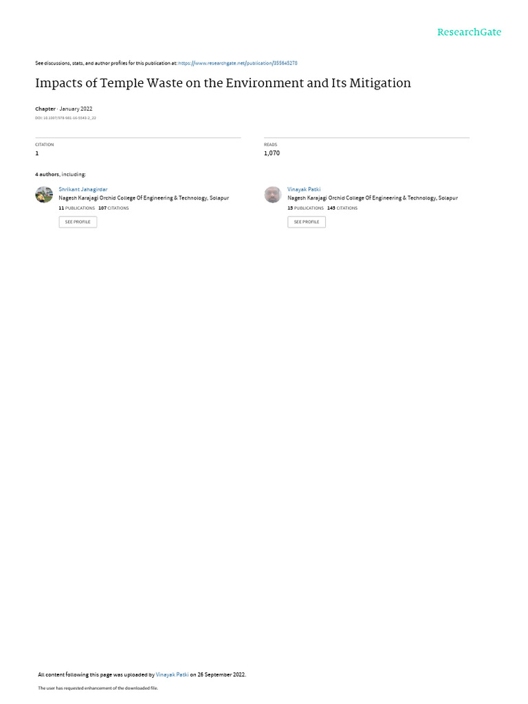 Temple Waste: Environmental Impact | PDF | Water | Waste