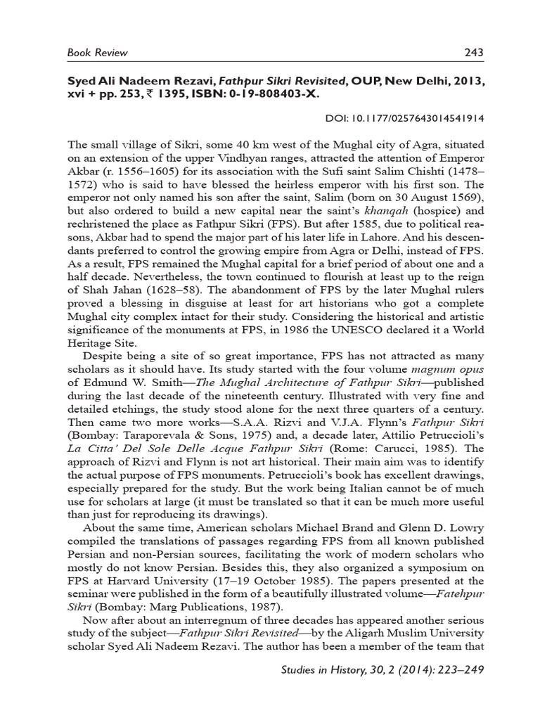 Syed Ali Nadeem Rezavi, Fathpur Sikri Revisited | PDF | Mughal Empire