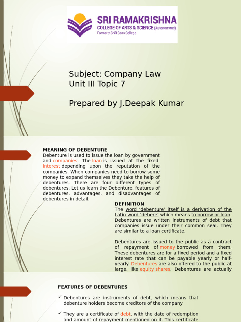 Types and Advantages of Debentures | PDF | Debenture | Equity (Finance)