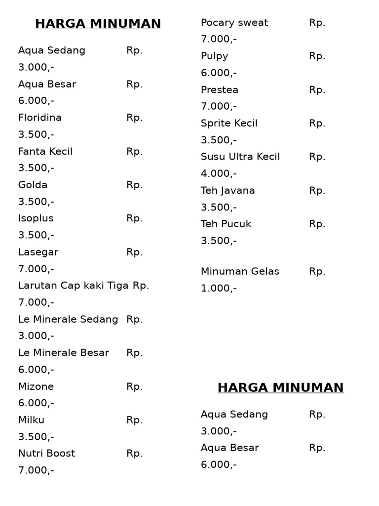 Harga Minuman | PDF
