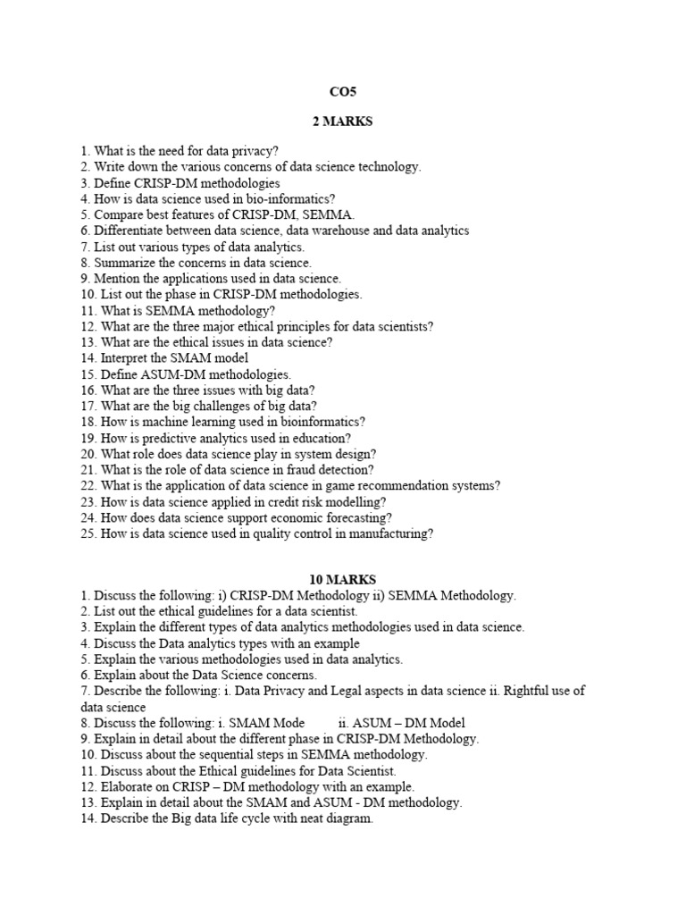 Co5 and Co6 Question Bank | PDF | Data Science | Science