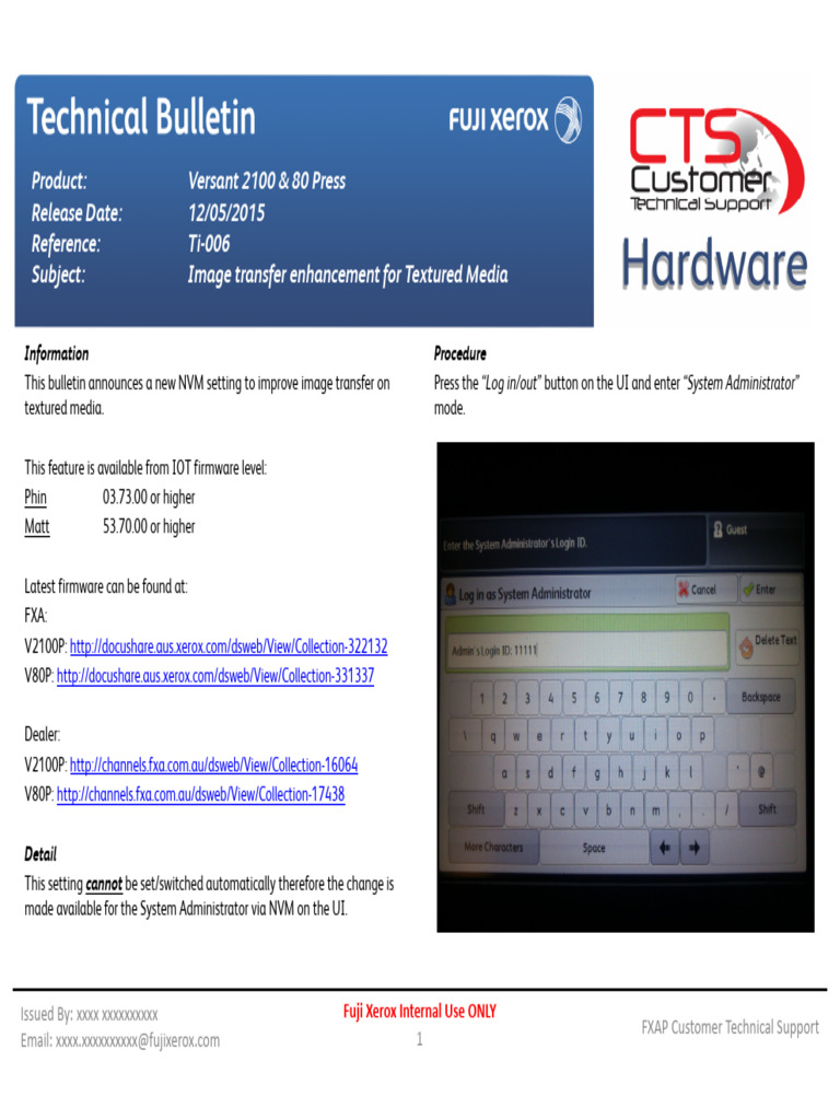 Versant 2100 & 80 Press - Ti 006 - Image Transfer Enhancement For ...