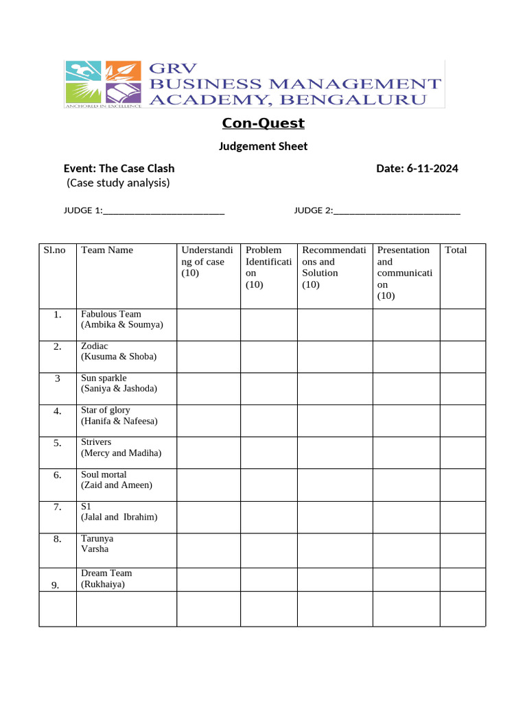Judgement Sheet Conquest | PDF