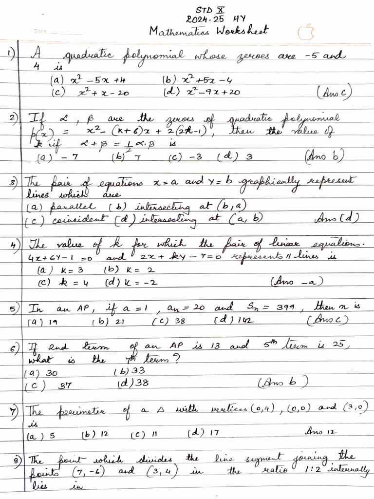 STD 10 - Maths - WK | PDF