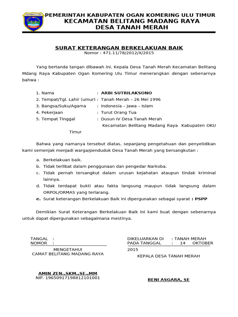 Surat Keterangan Berkelakuan Baik | PDF