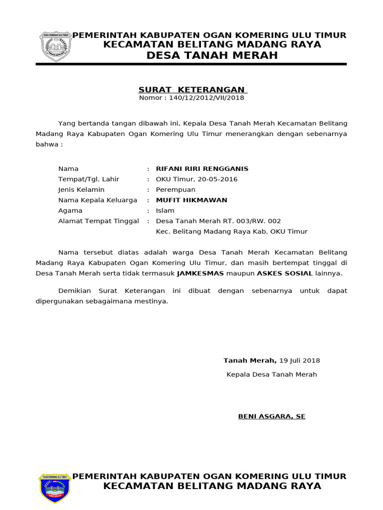 Surat KETERANGAN JAMKESMAS | PDF