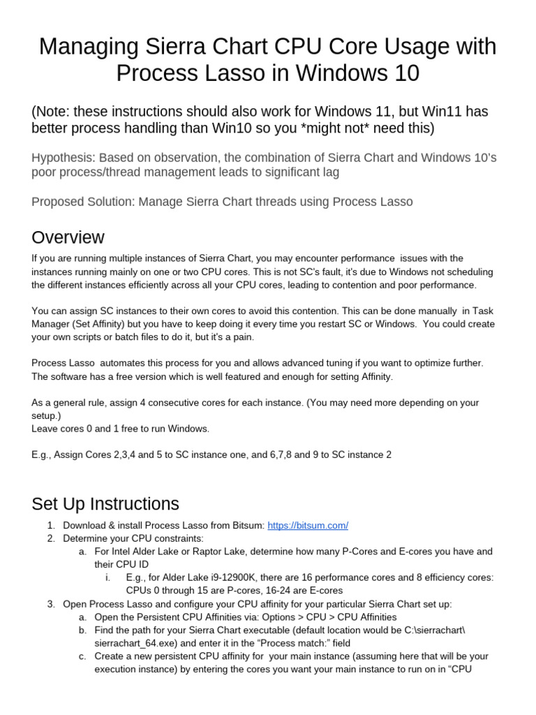 Process Lasso Setup For Sierra Chart | PDF | Multi Core Processor | Central Processing Unit