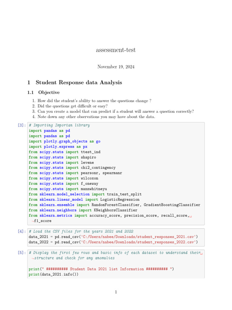 Assessment Test Pdf Statistical Analysis Teaching Mathematics