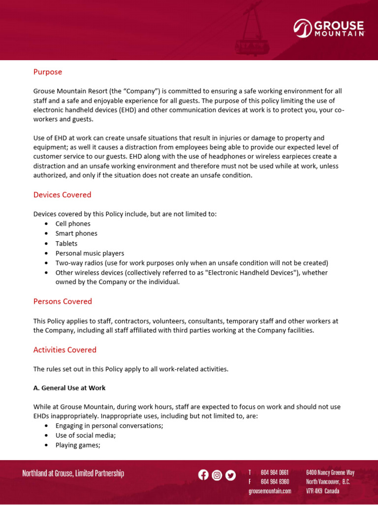 Electronic Handheld Device Policy Agreement 2023 | PDF