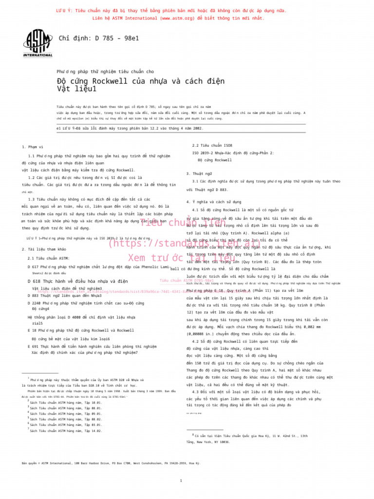 ASTM D785 98e1 | PDF