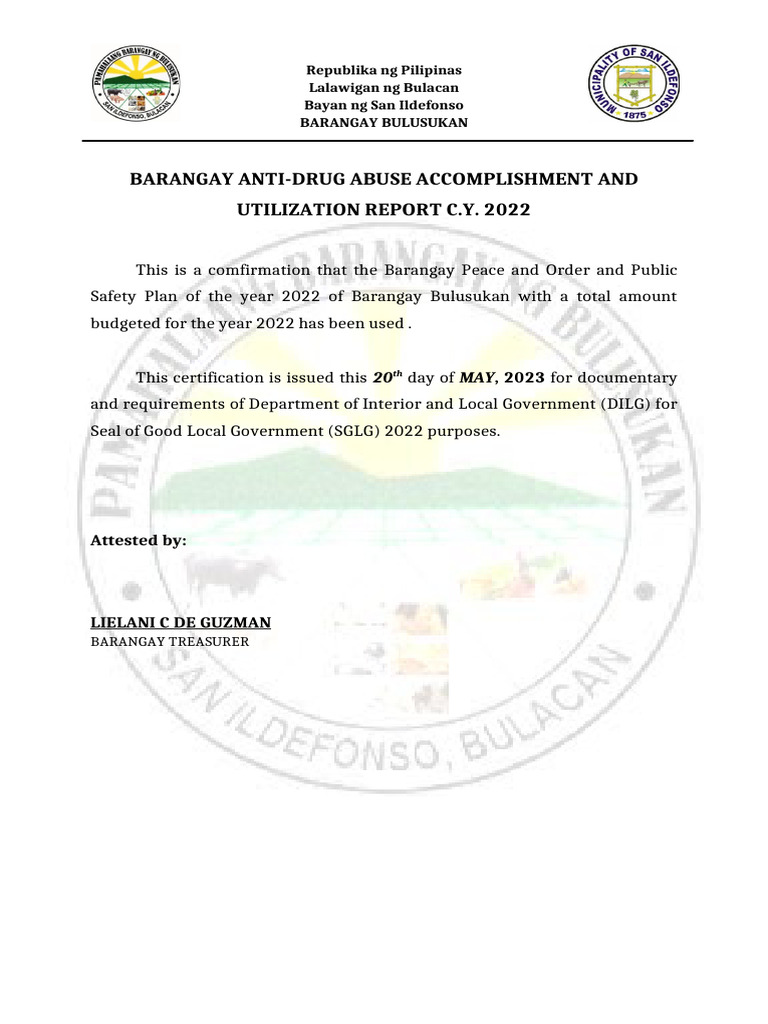 Barangay Bulusukan Anti-Drug Report 2022 | PDF
