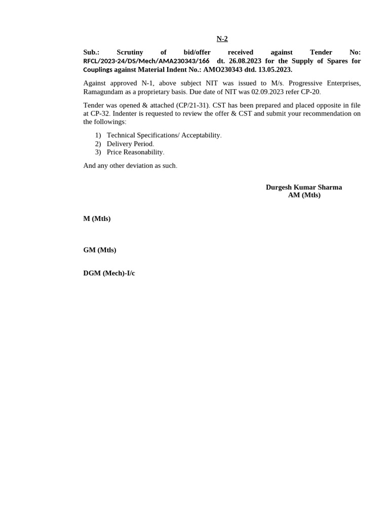Noting For Vetting of Offer Note | PDF