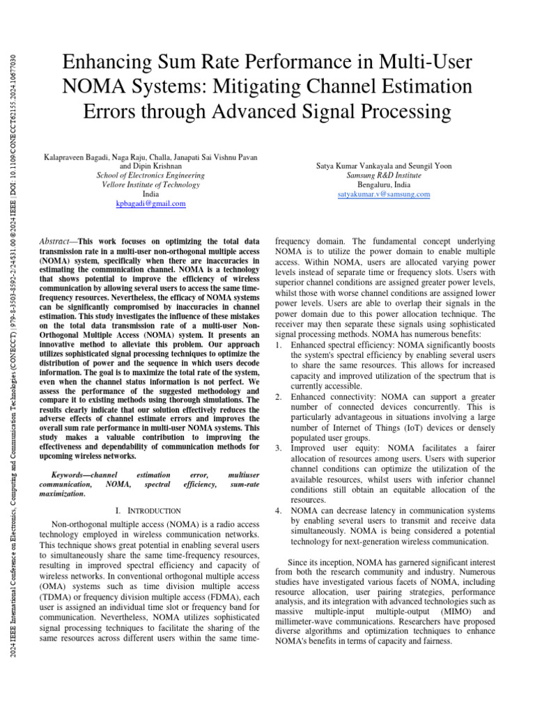 Enhancing Sum Rate Performance in Multi-User NOMA Systems Mitigating Channel Estimation Errors ...