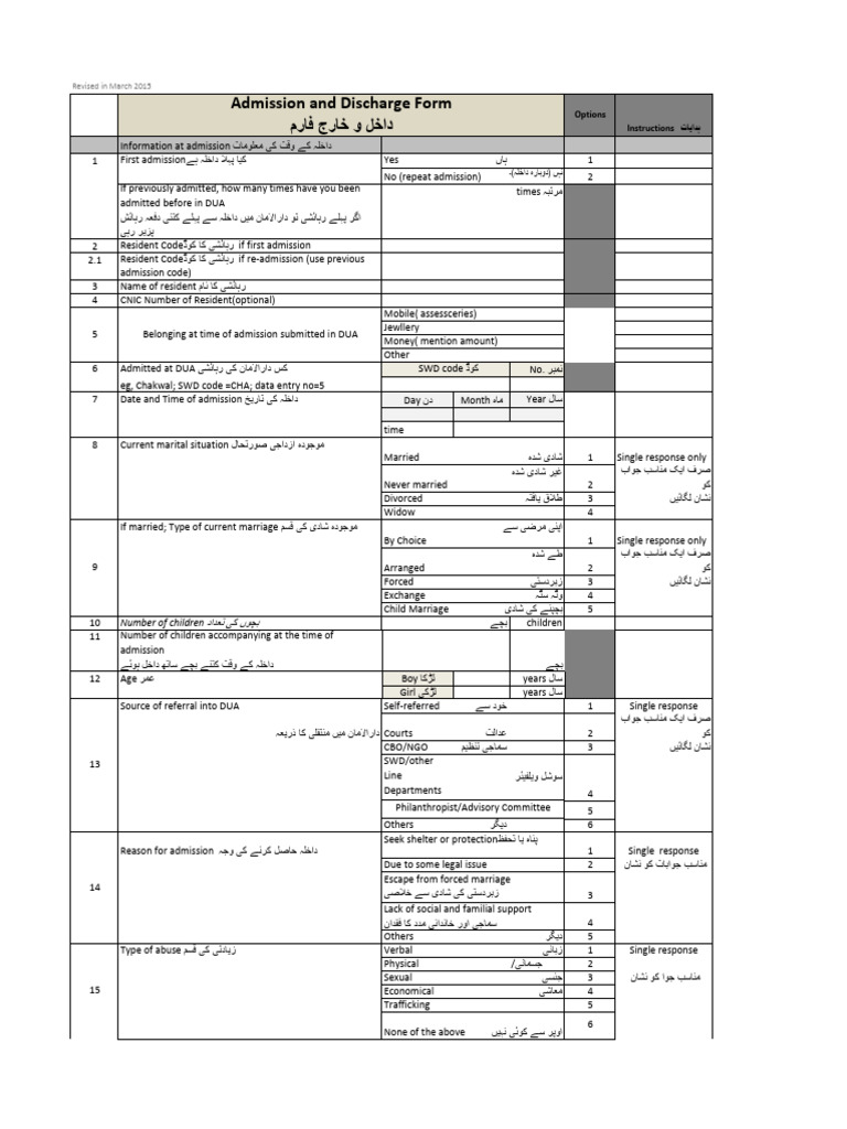Admission and Discharge Form | PDF