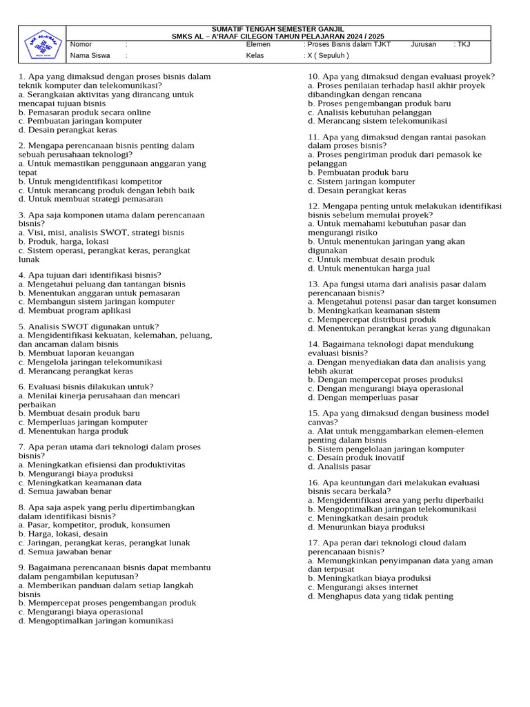 TJKT Soal Kelas X STS | PDF