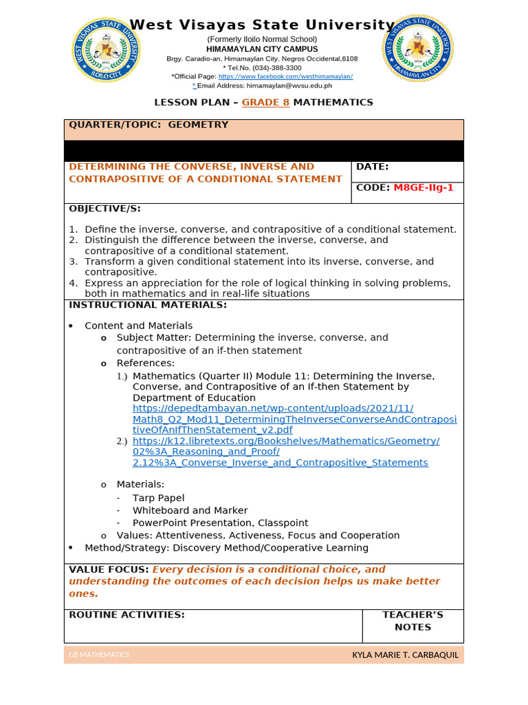 Carbaquil Lessonplan Ifthen | PDF | Triangle