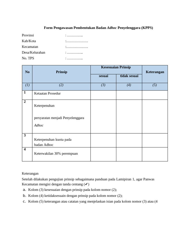 Form Pengawasan Rekrutmen KPPS | PDF