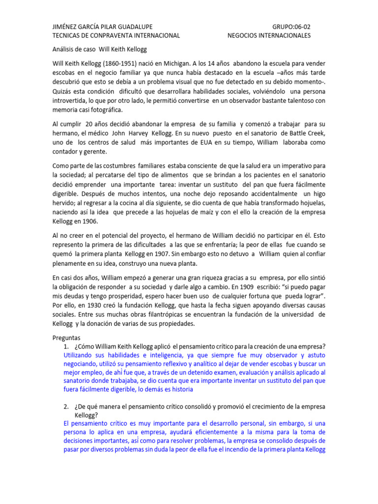 Caso Kellogs | PDF | Pensamiento crítico | Pensamiento
