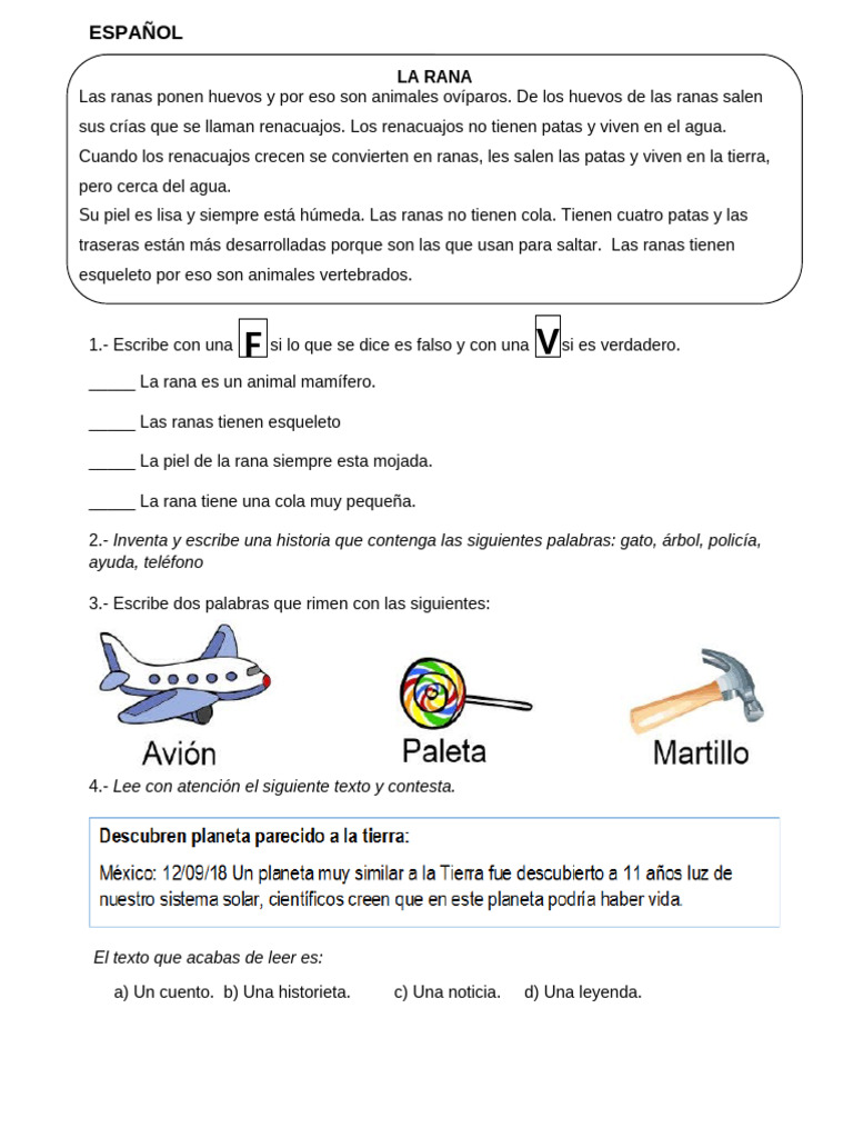Examen Segundo Grado Mayo | PDF | Rana