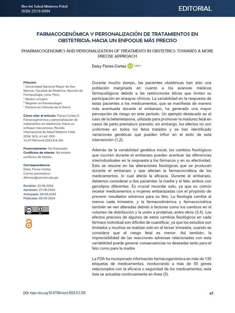 Farmacogenómica Y Personalización de Tratamientos en Obstetricia: Hacia ...