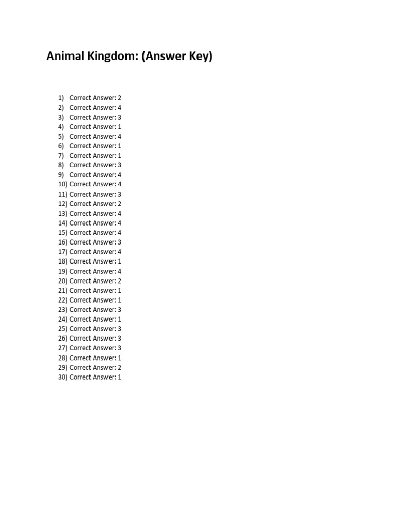 Animal Kingdom Answer Key | PDF