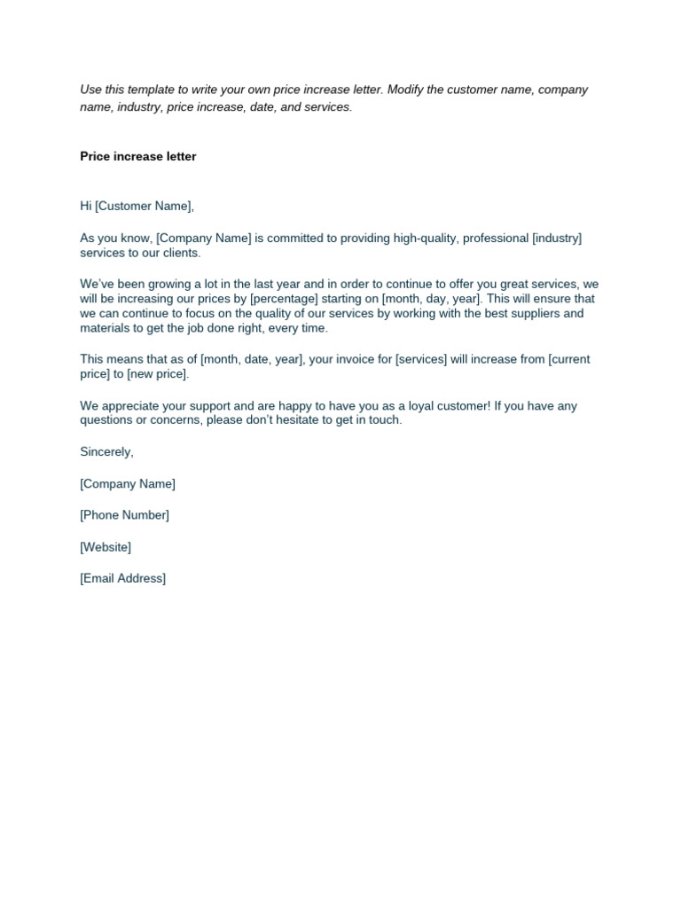 Price Increase Letter Template | PDF | Career & Growth