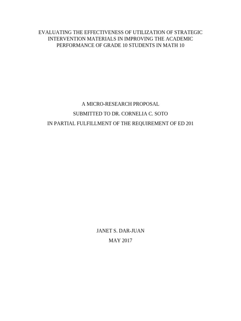 EVALUATING THE EFFECTIVENESS OF UTILIZATION OF STRATEGIC INTERVENTION MATERIALS IN IMPROVING THE ...