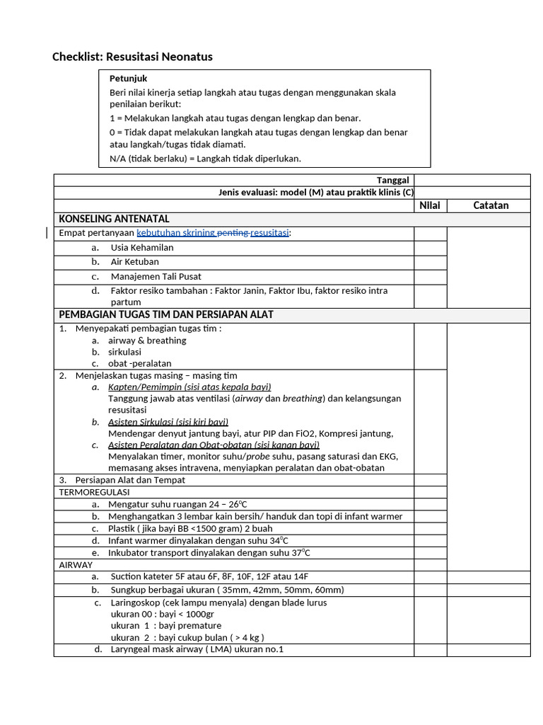 Checklist Resusitasi Neonatus | PDF