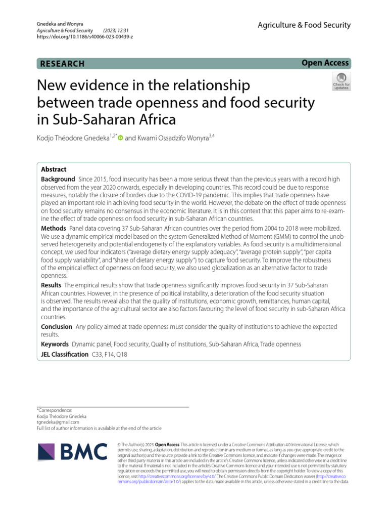 New Evidence About Relationship Between Trade Openness and Food Security | PDF | Food Security ...