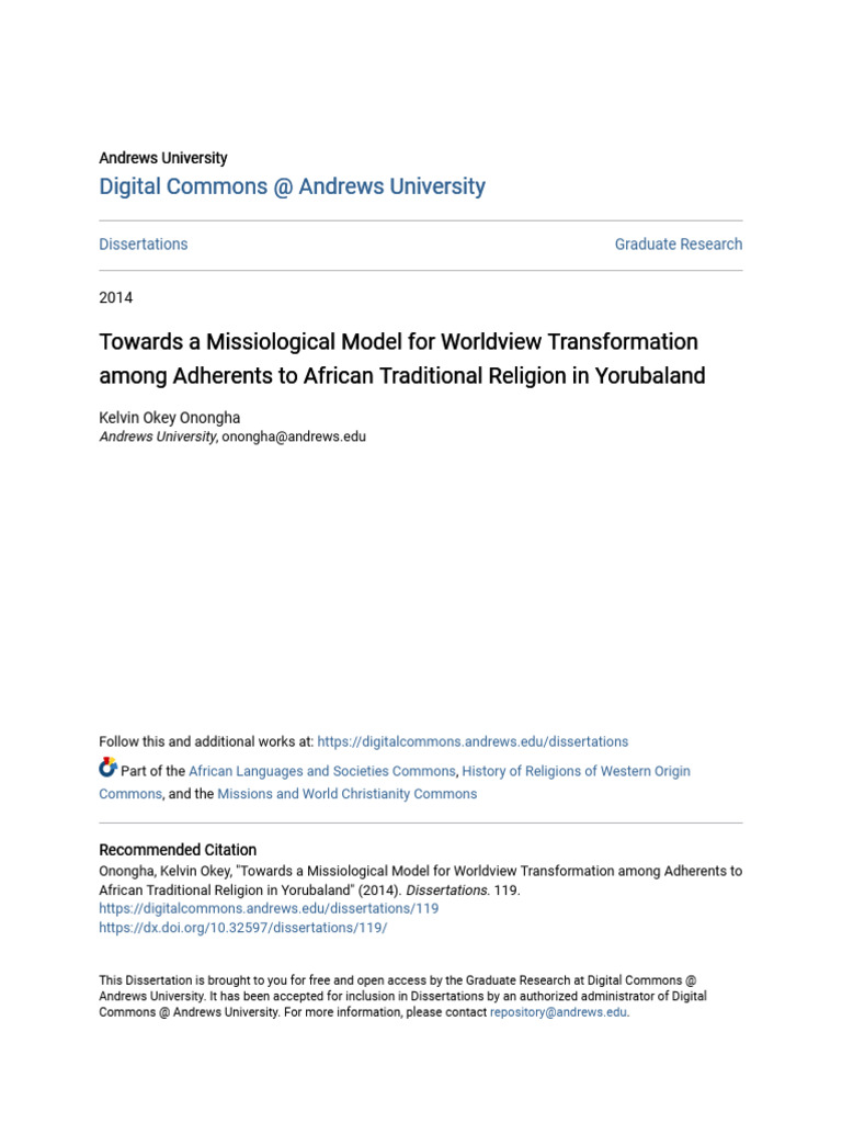 Towards A Missiological Model For Worldview Transformation Among | PDF ...