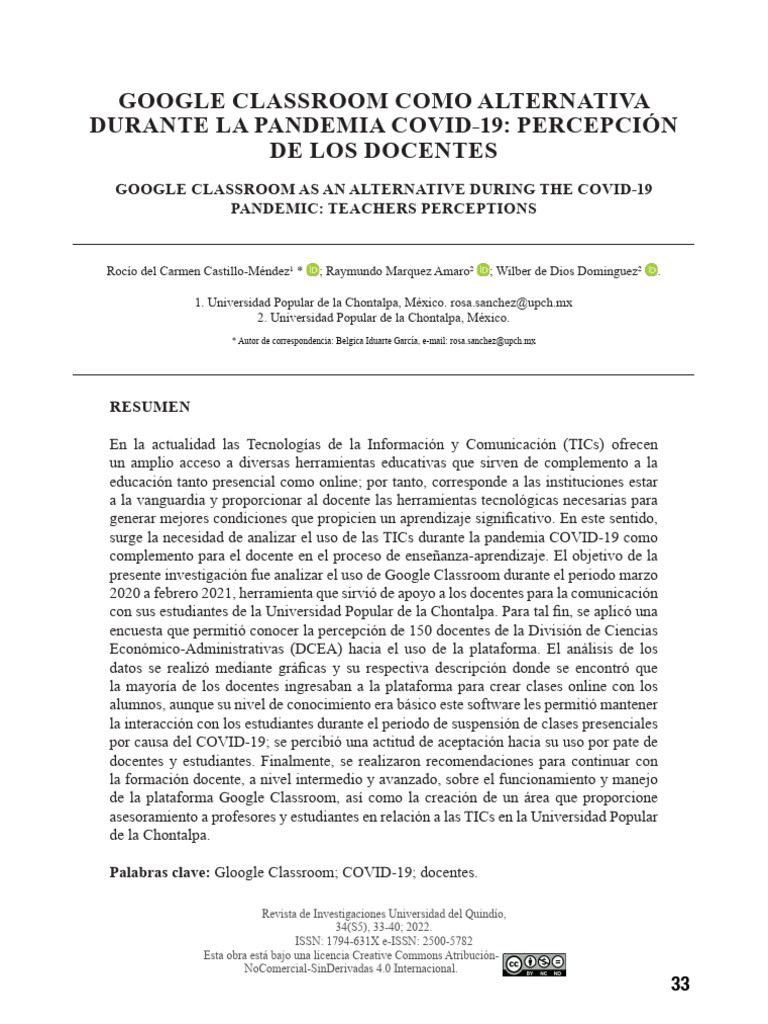 Percepción de docentes sobre Google Classroom | PDF