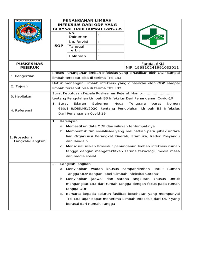 SOP Penanganan Limbah COVID RT | PDF