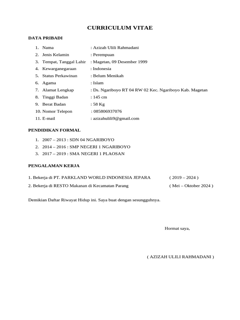 Daftar Riwayat Hidup Sandy | PDF