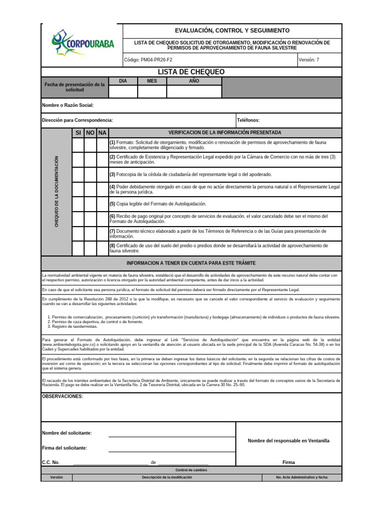 PM04 PR26 F2 Lista Chequeo Solicitud Otorgamiento Modificacion ...