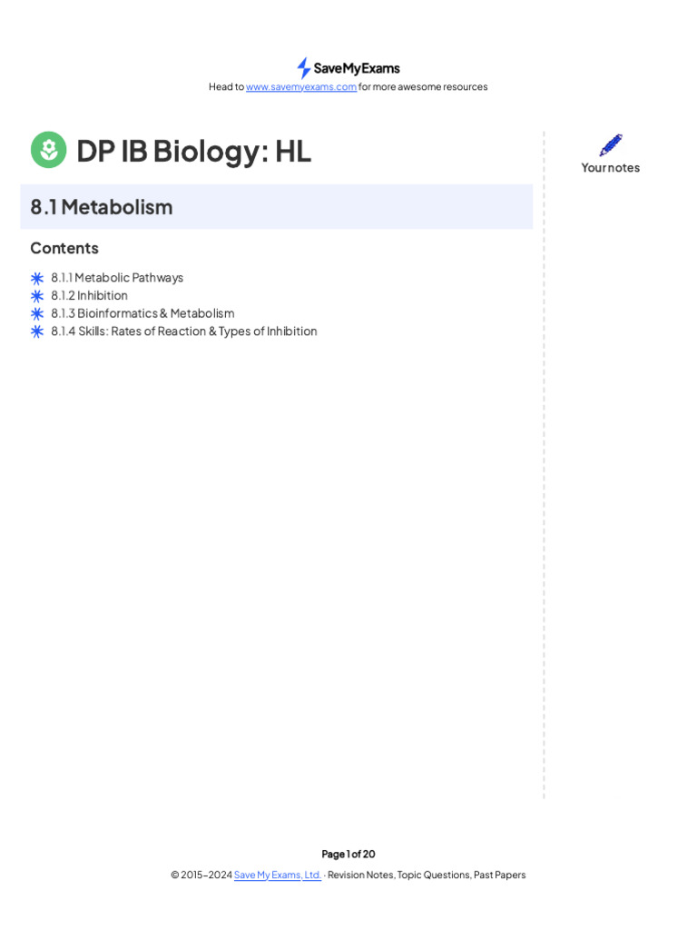 BIOLOGY IB DP 8.1 Meetabolism | PDF | Enzyme Inhibitor | Enzyme